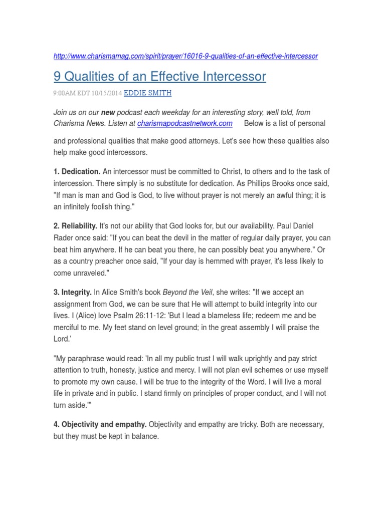 9 Qualities of An Effective Intercessor | PDF | Intercession | Prayer