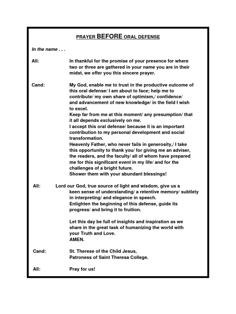 Prayer for Oral Defense Preparation | PDF | Prayer | Theology