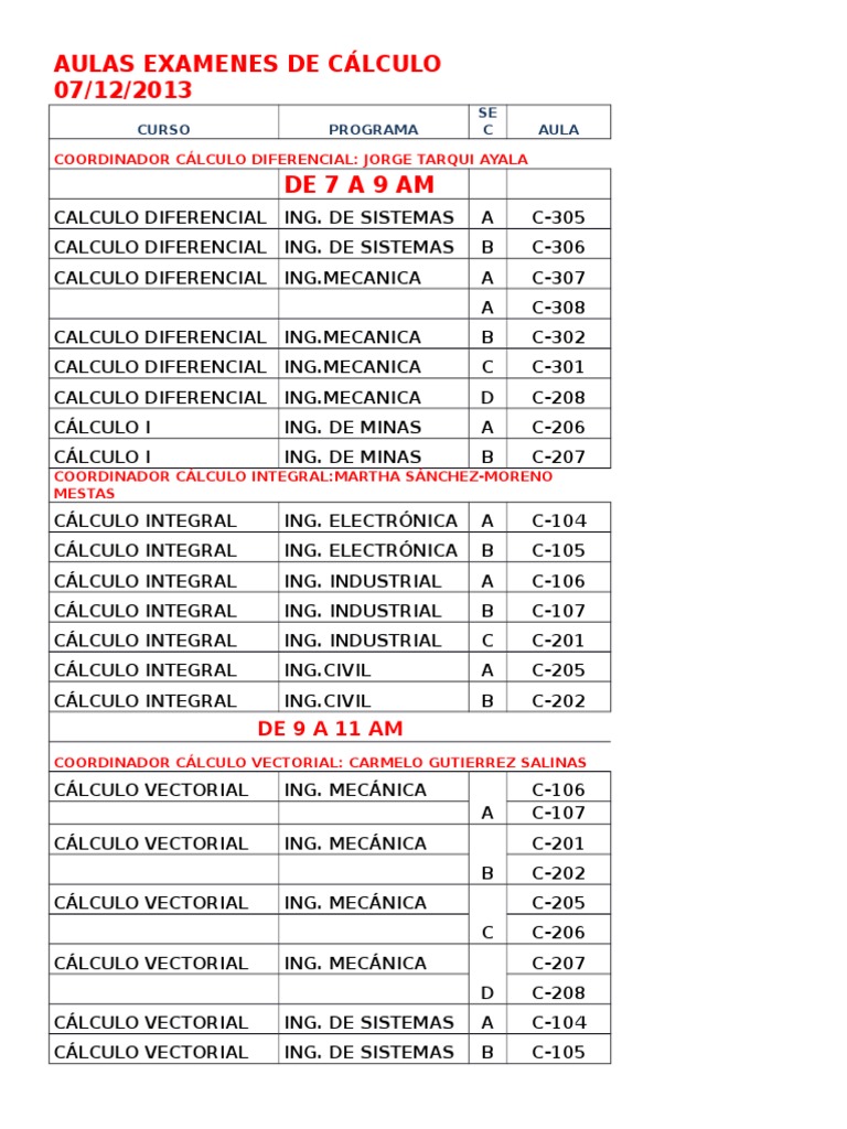 Distribucion de Aulas Examen Tercera Fase 2013-2 | PDF
