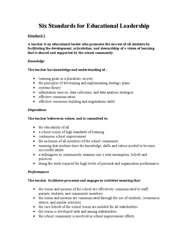 Educational Leadership Standards Overview | PDF | Teachers | Community