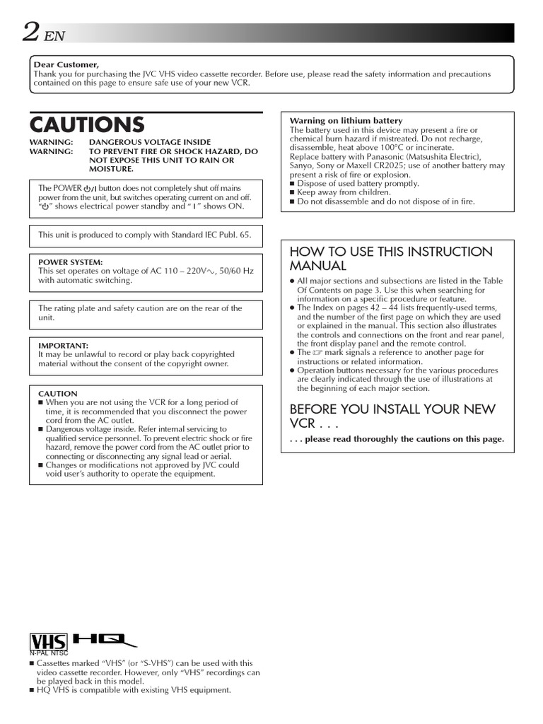 Manual Videograbadora JVC | PDF | Videocassette Recorder | Compact Cassette