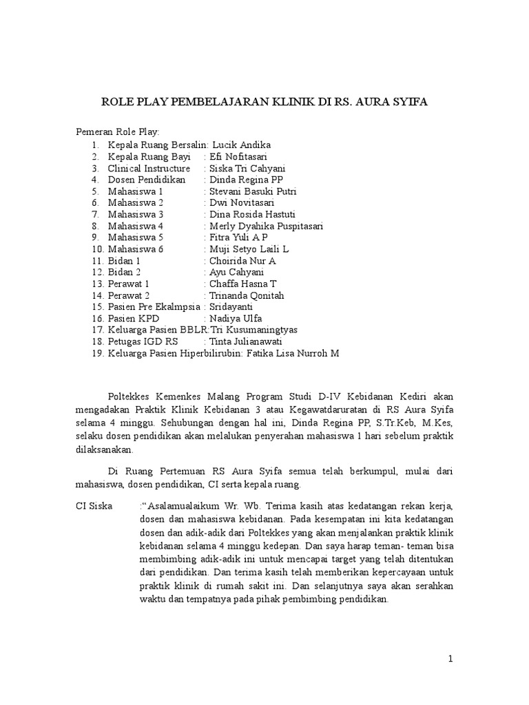 Naskah Role Play RS - Bu Shinta | PDF