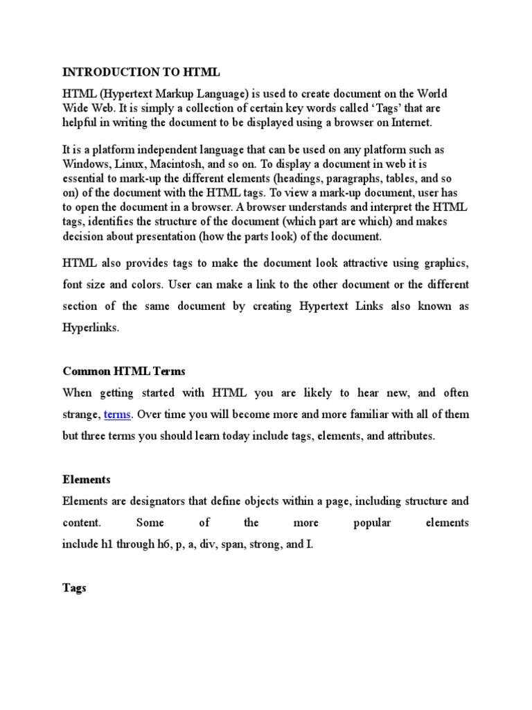 Introduction To HTML | PDF | Html | Html Element