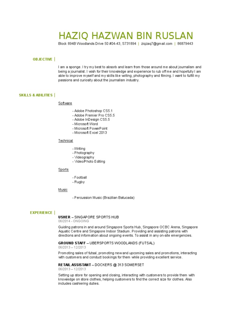 Haziq Resume | PDF | Singapore | World Politics