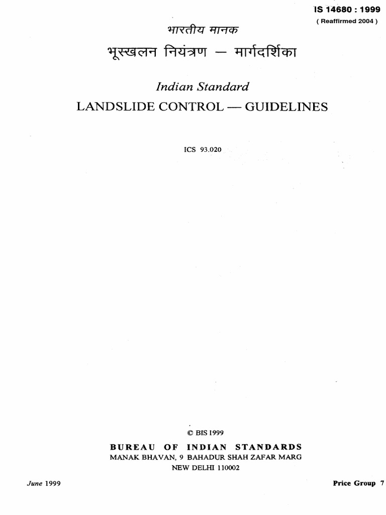 Is.14680.1999 Landslide Control Guidelines | PDF | Landslide | Deep ...