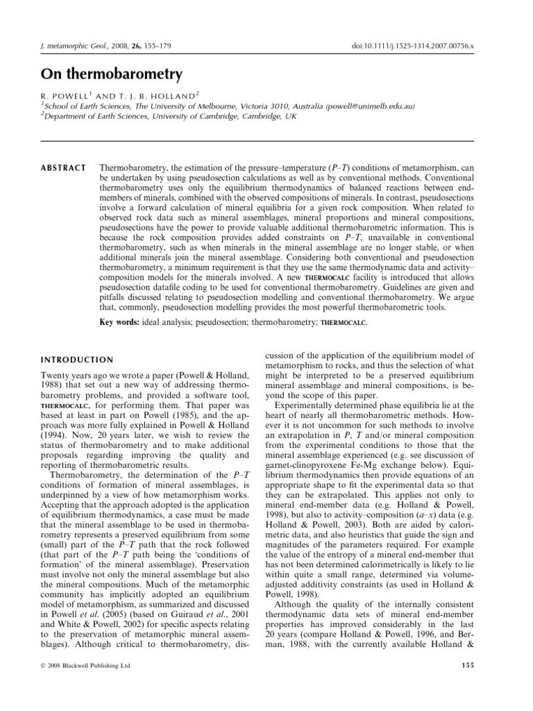 POWELL Et Al-2008-Journal of Metamorphic Geology | PDF | Thermodynamic ...