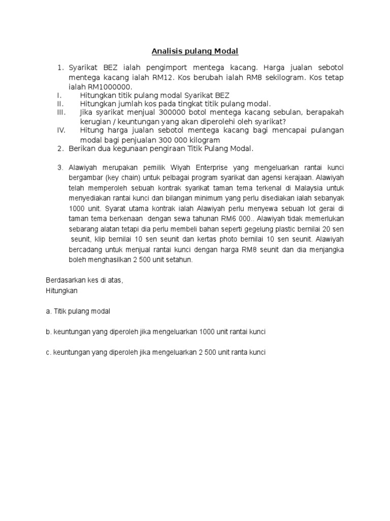 Analisis Pulang Modal | PDF