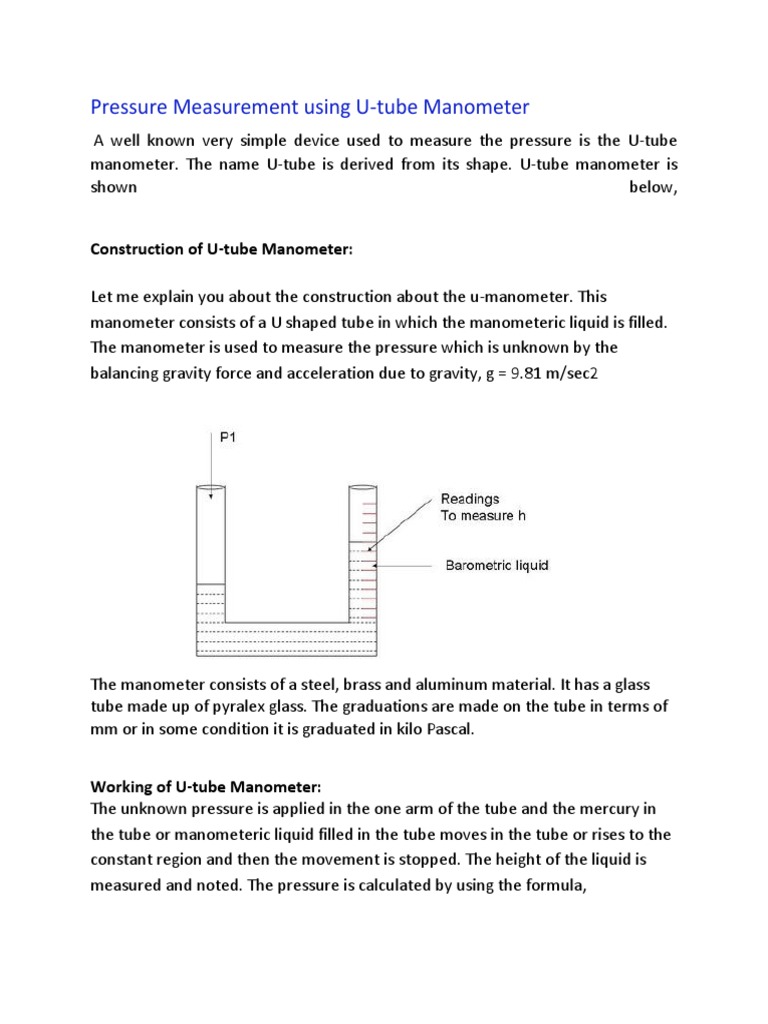 Pressure Measurement Using Utube | PDF | Science & Mathematics