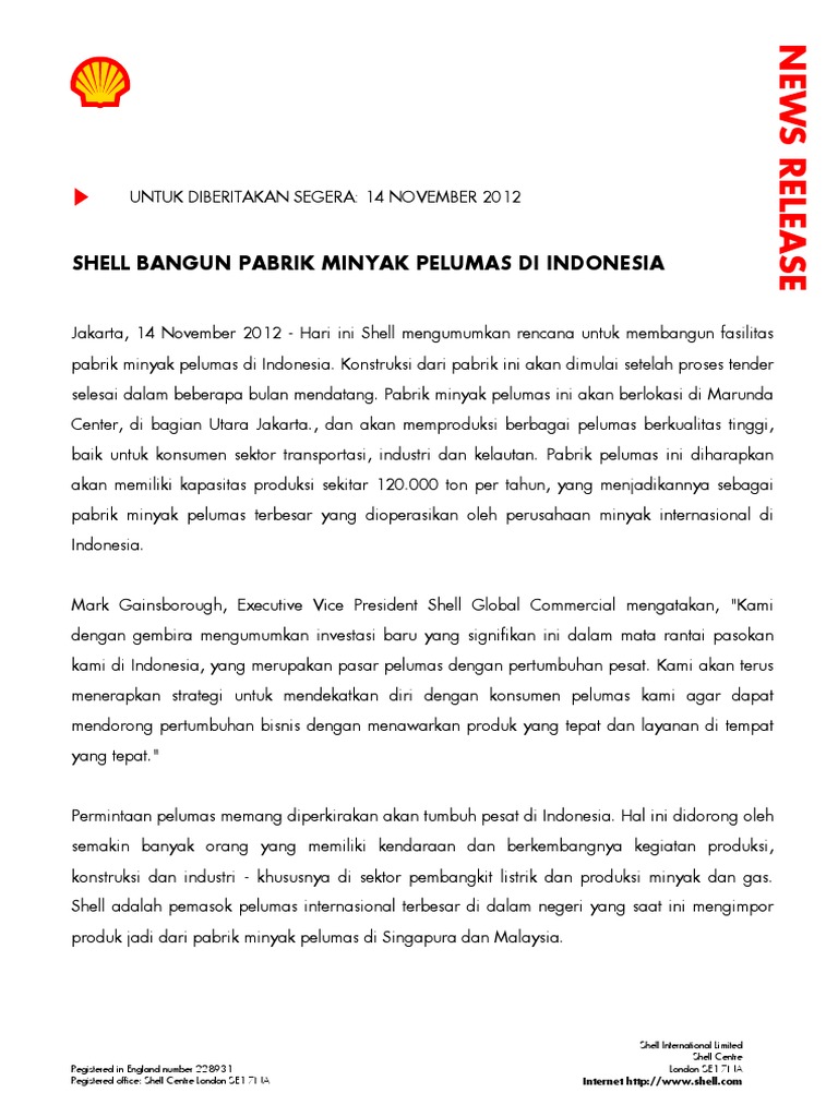 News Release - Peresmian LOBP (Lube Oil Blending Plant) Shell Indonesia ...