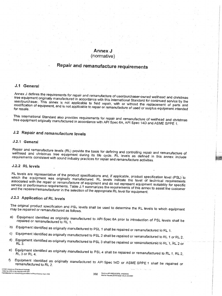 API 6A 20th Ed Oct 2010 - Annex J | PDF