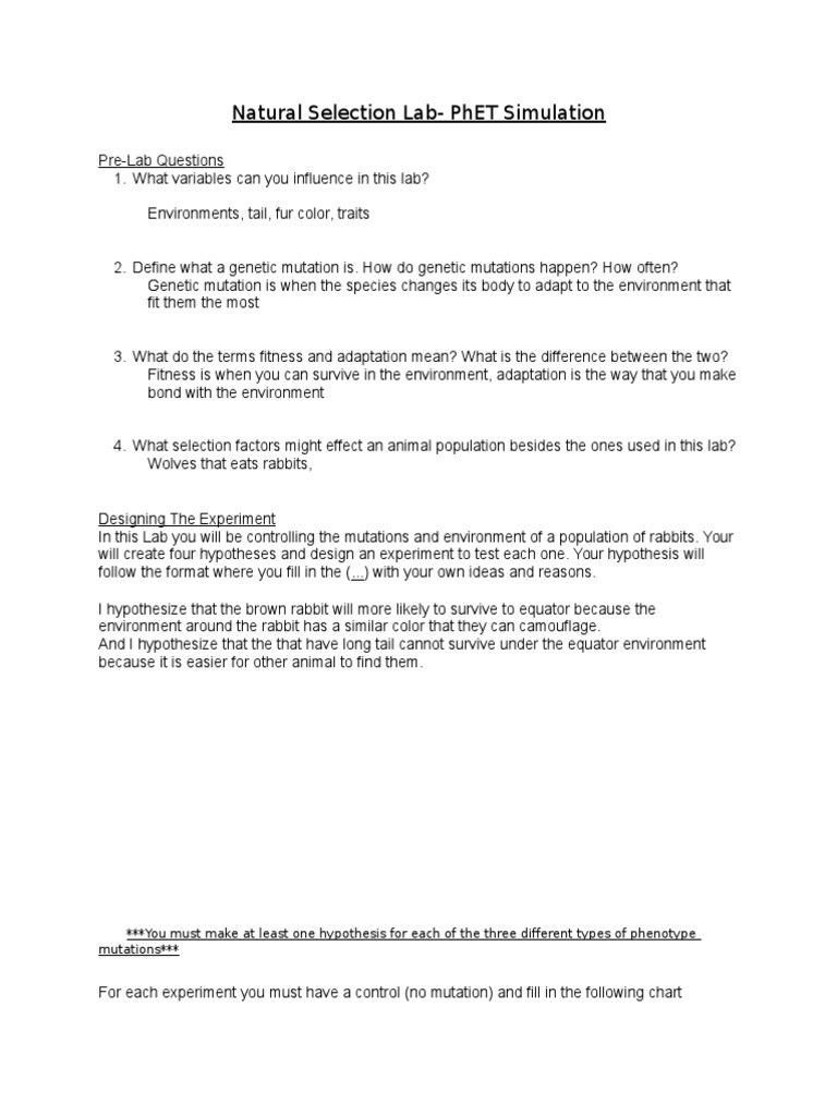 Phet Natural Selection 2 | PDF | Natural Selection | Dominance (Genetics)