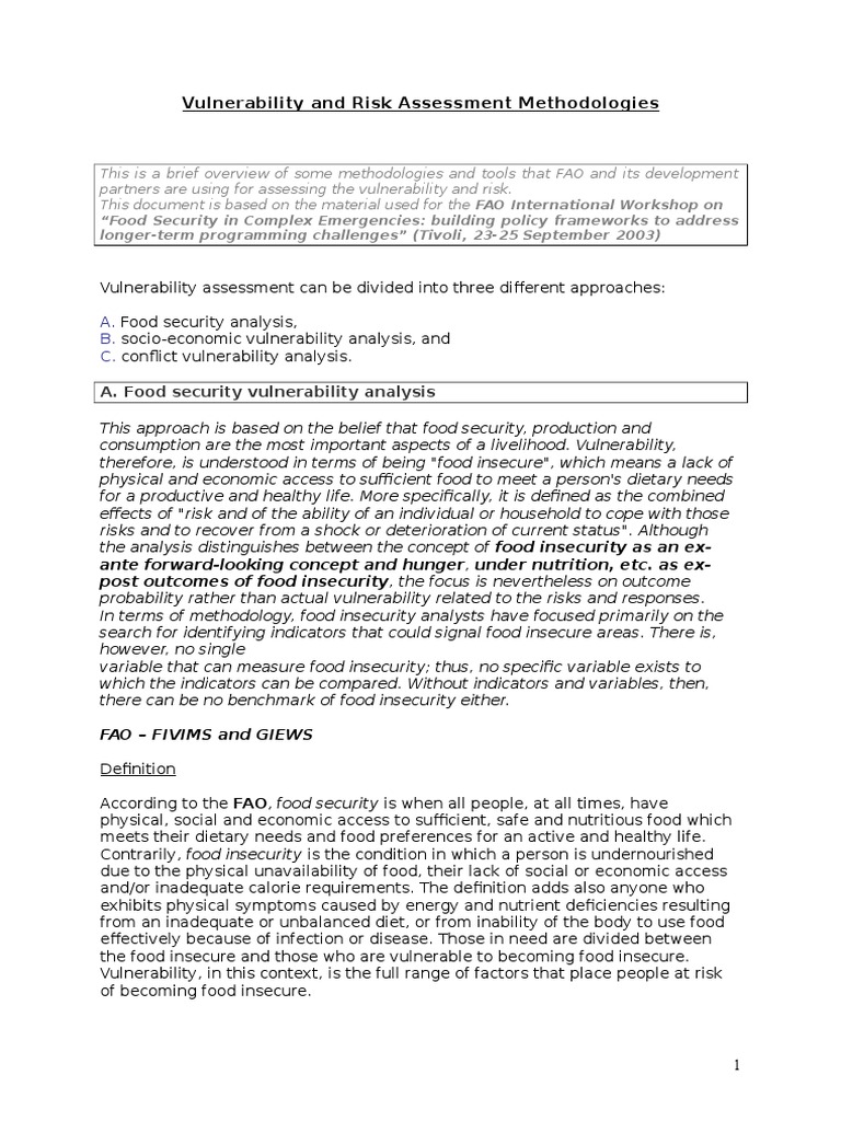 Vulnerability Assessment Methodologies | PDF | Food Security | Risk Management