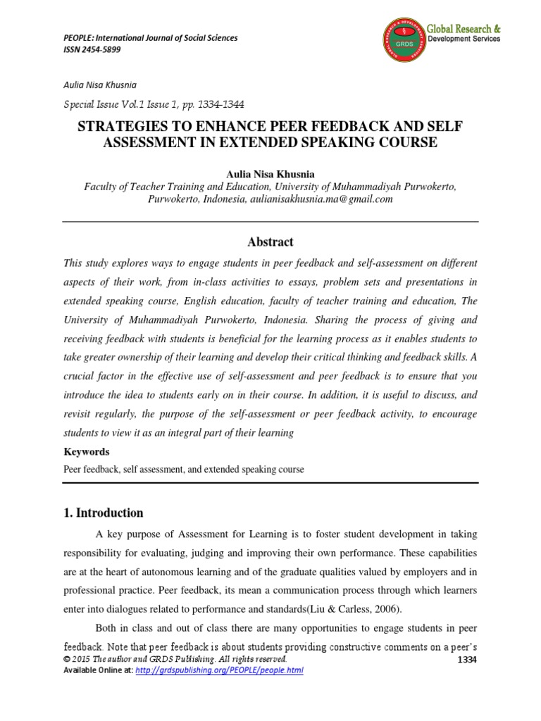 Strategies To Enhance Peer Feedback and Self Assessment in Extended ...