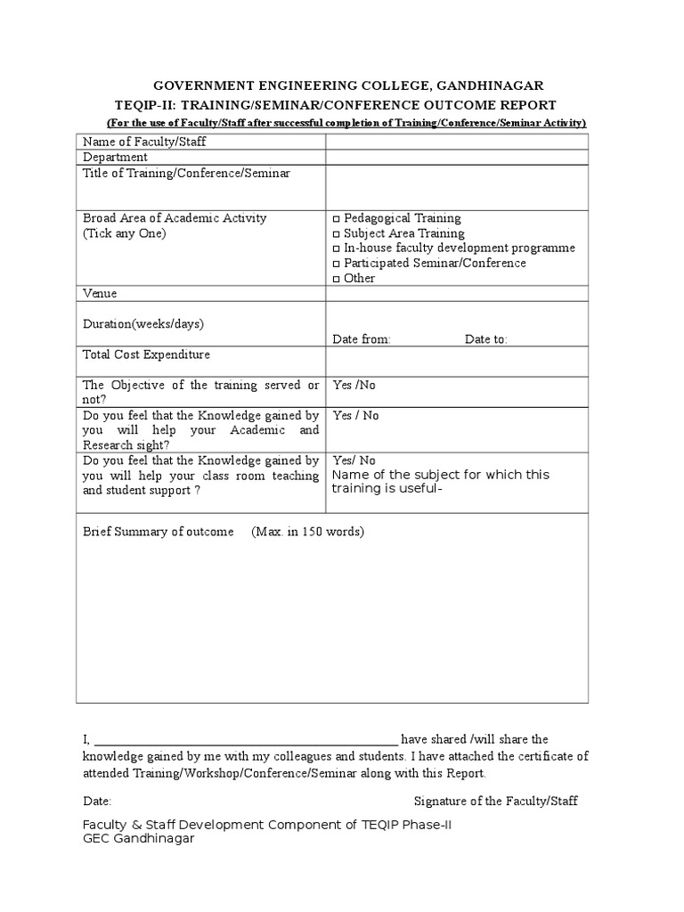 Training Outcome Report Format | PDF