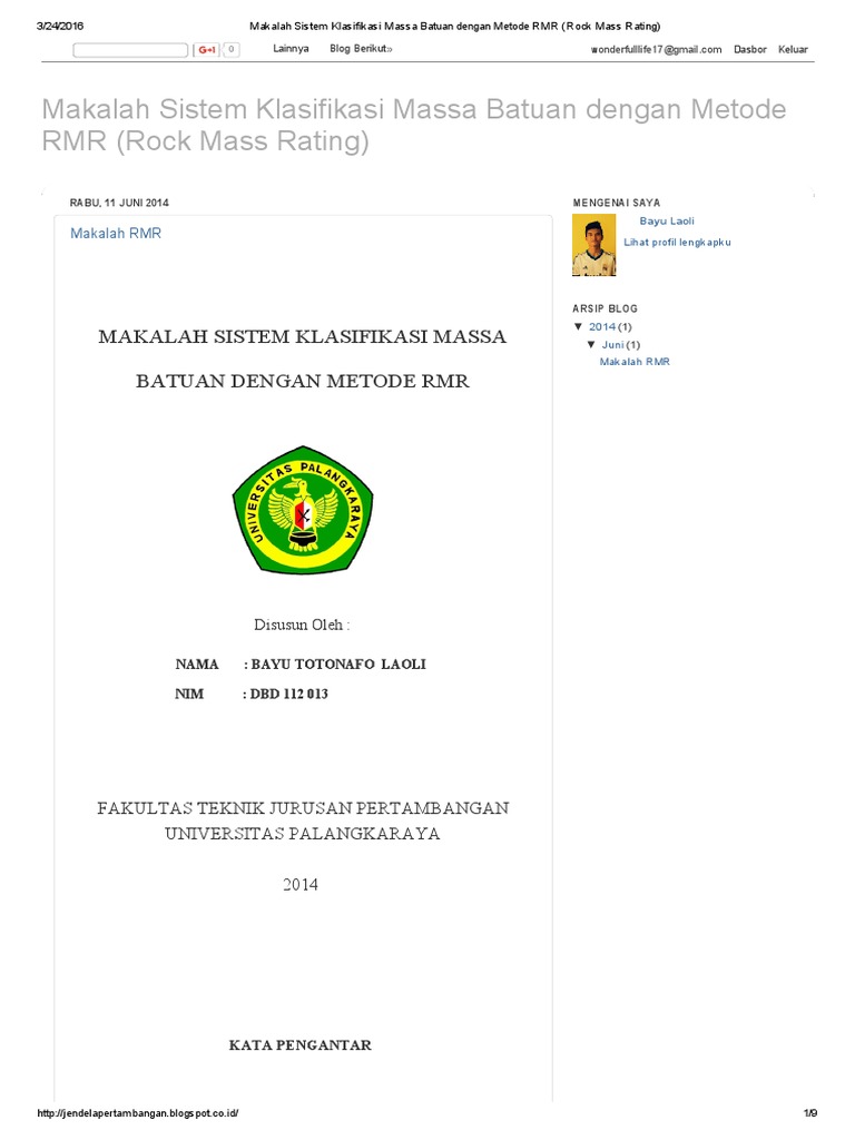 Makalah Sistem Klasifikasi Massa Batuan Dengan Metode RMR (Rock Mass Rating) PDF | PDF