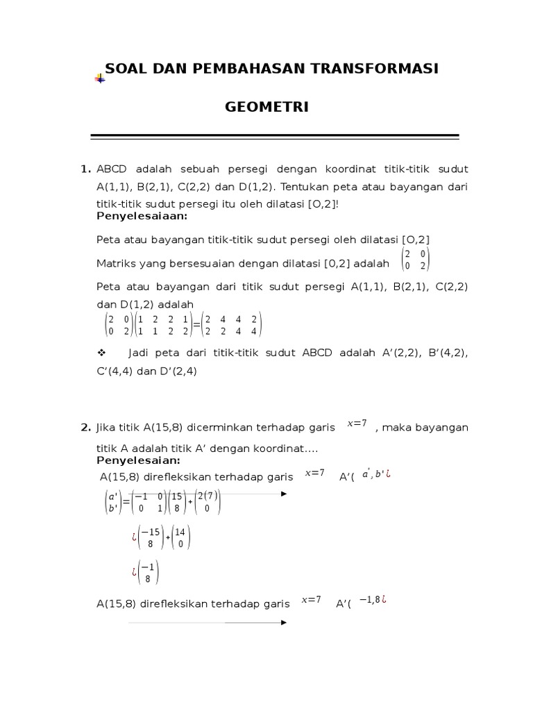 Soal Dan Pembahasan Transformasi Geometr | PDF