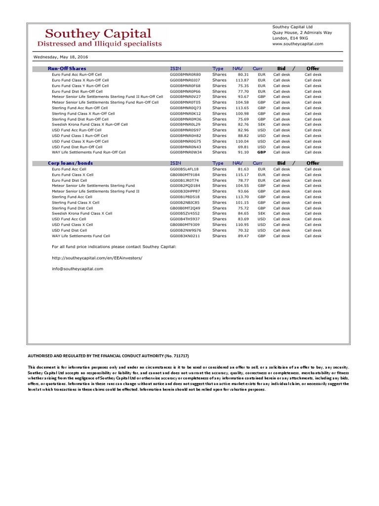 EEA Life Settlement Fund Indicative Prices | PDF | Financial Markets ...