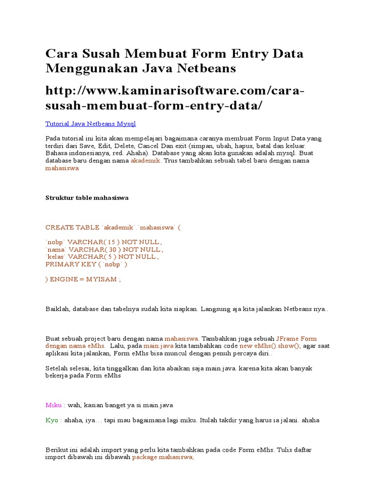 Cara Susah Membuat Form Entry Data Menggunakan Java Netbeans | PDF ...