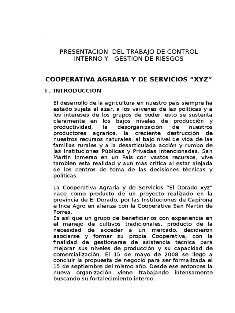 Modelo De Informe De Gestion De Riesgos Pdf Cooperativa Calidad