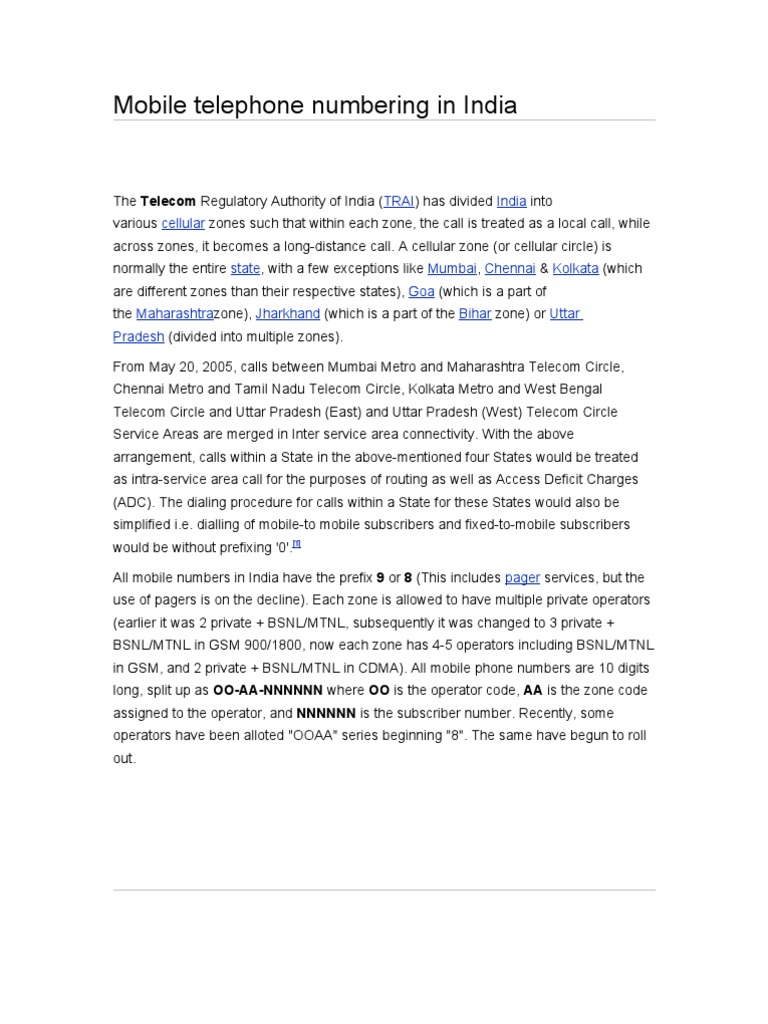 Mobile Telephone Numbering in India | Download Free PDF | Economy Of ...