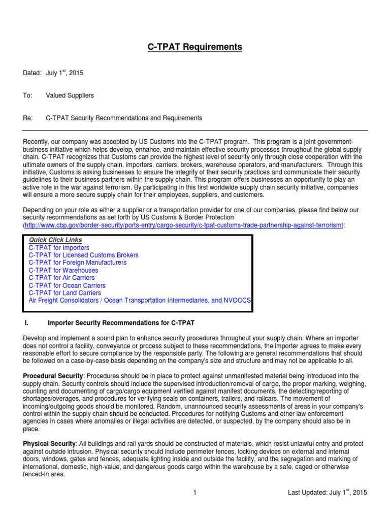 CTPAT DOCUMENTATION REQUIREMENTS | Physical Security | Online Safety & Privacy