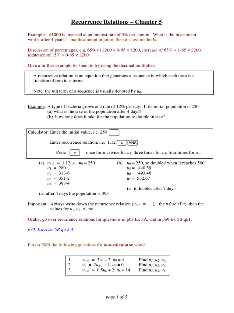 Recurrence Relations | PDF | Recurrence Relation | Teaching Mathematics