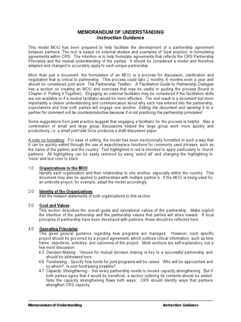 Memorandum of Understanding Guidance | PDF | Partnership | Fundraising