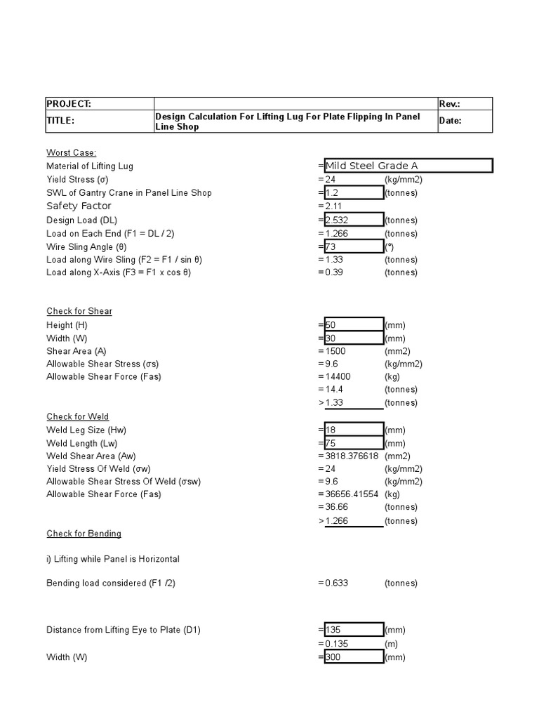 Lifting Lug Design Calculations | PDF | Bending | Yield (Engineering)