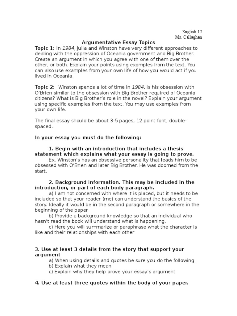 1984 Argumentative Essay | PDF | Essays