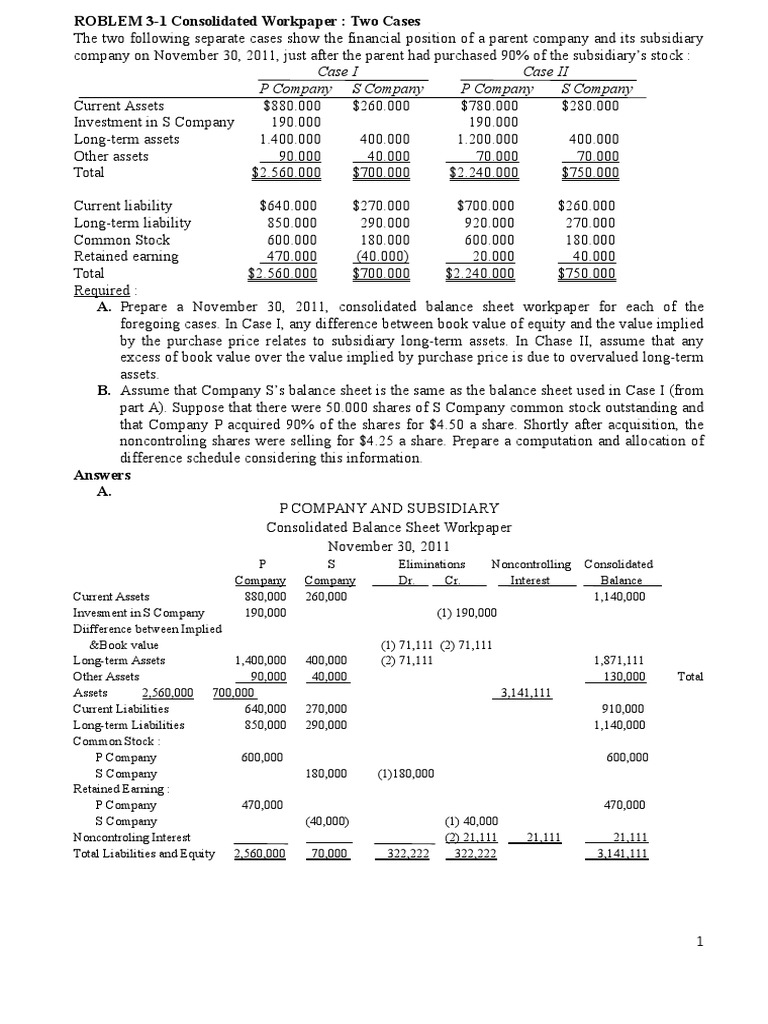 Advance Accounting Cp.3 | PDF | Book Value | Balance Sheet