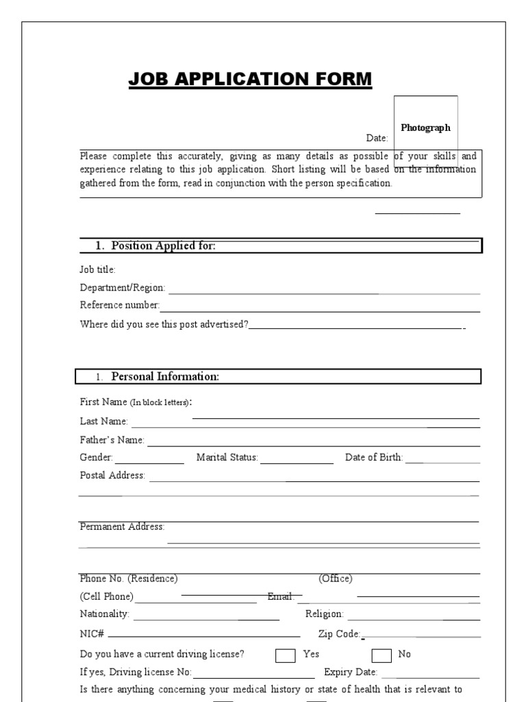 JOB Application Form: 1. Position Applied For | PDF | Employment | Labour