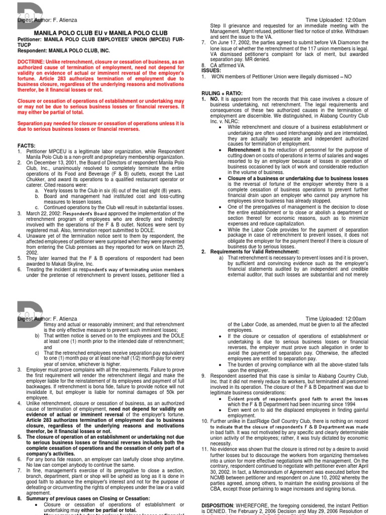 11.) Manila Polo Club Employees Union V Manila Polo Club - ATIENZA ...