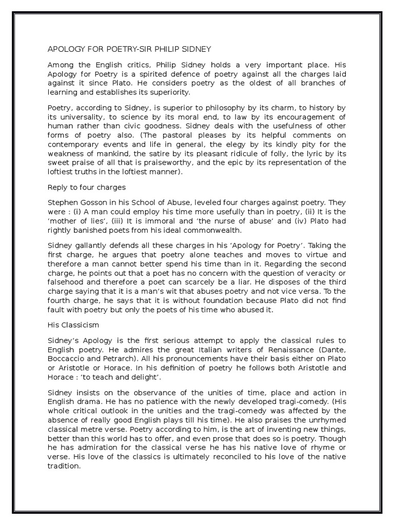 Apology for Poetry | Poetry | Philosophical Science