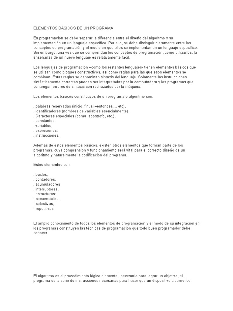 Elementos Básicos de Un Programa | PDF | Algoritmos | Lenguaje de ...