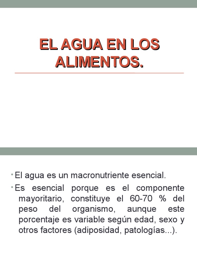El Agua en Los Alimentos | PDF | Nutrientes | Agua