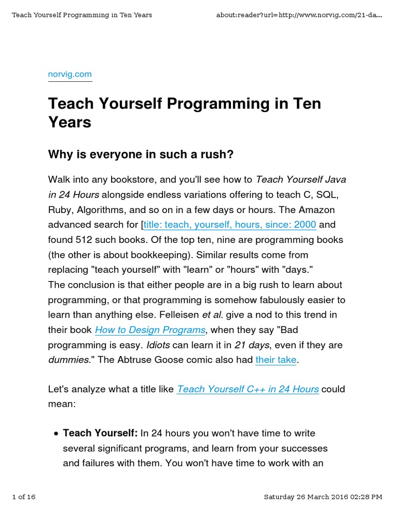 Teach Yourself Programming in Ten Years | PDF | Programmer | Computer Programming