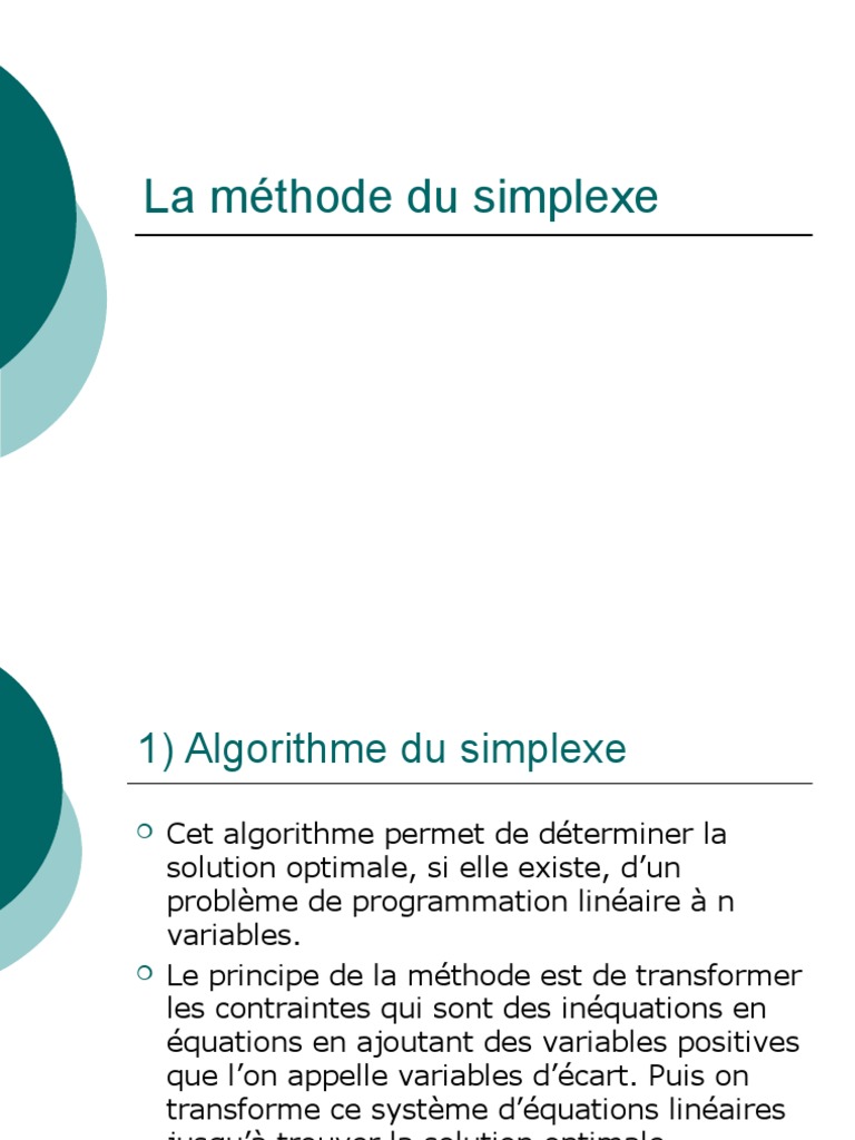 La Méthode Du Simplexe | PDF | Optimisation mathématique | Domaines de ...