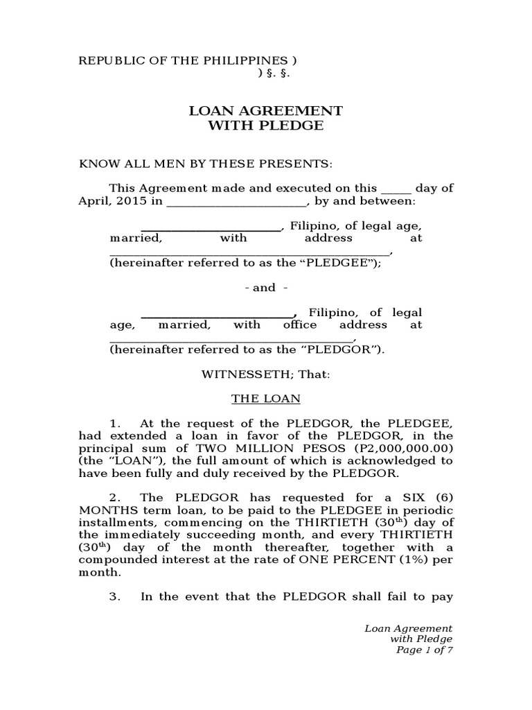 Loan Agreement With Pledge | Stocks | Loans