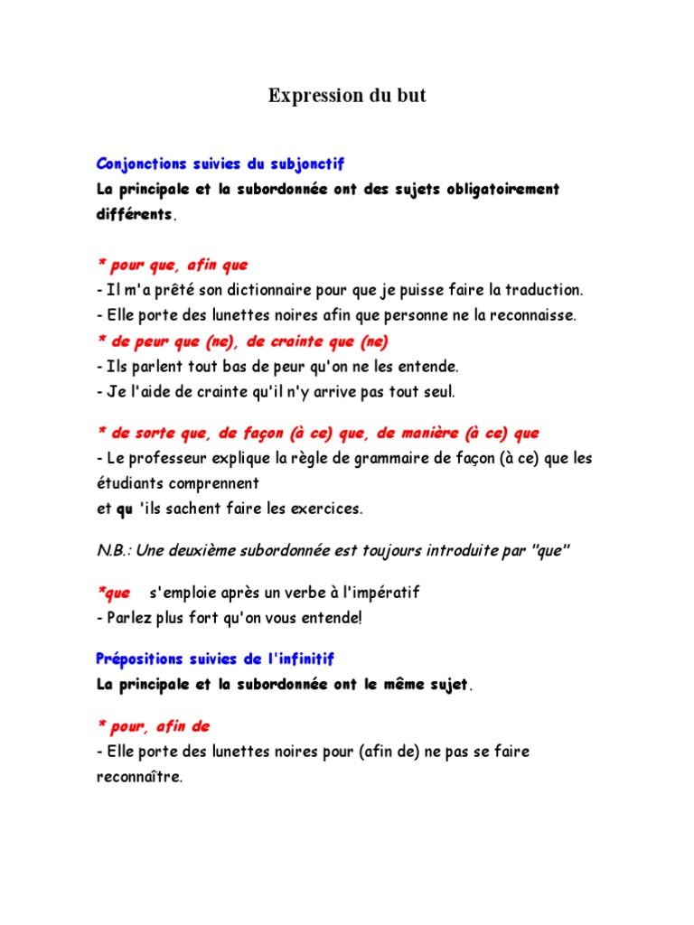 Expressions de but en français | PDF | Grammaire | Linguistique