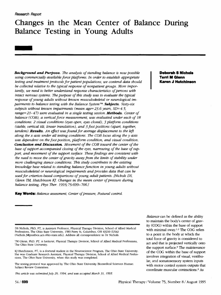 Changes in The Mean Center of Balance During Balance Testing in Young ...