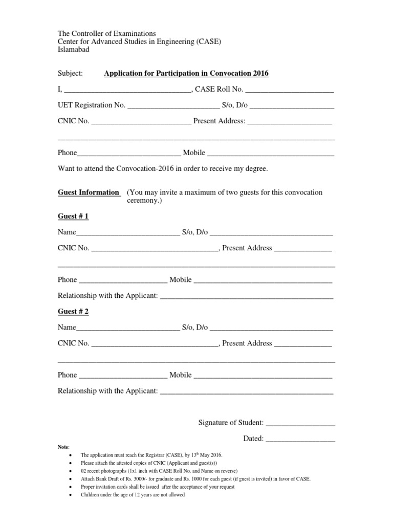 Application For Participation in Convocation 2016 | PDF