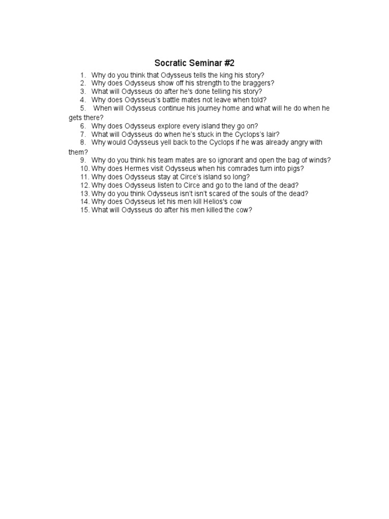 Odysseus' Journey: Key Seminar Questions | PDF | Classics