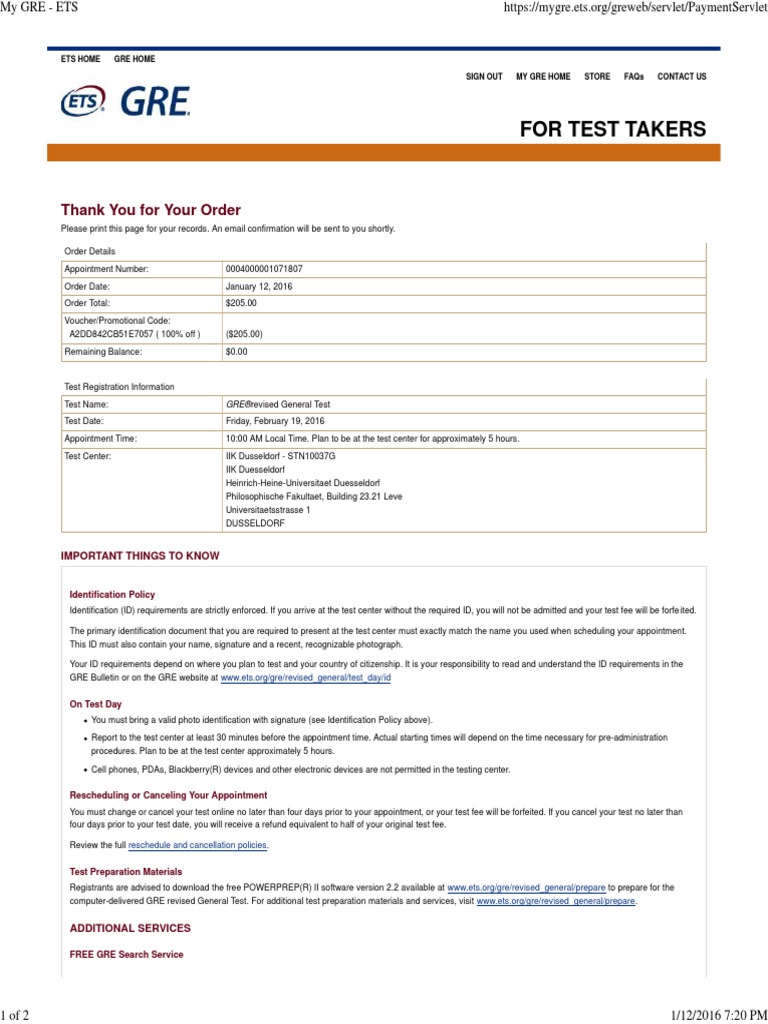 My GRE - ETS | PDF | Graduate Record Examinations | Identity Document