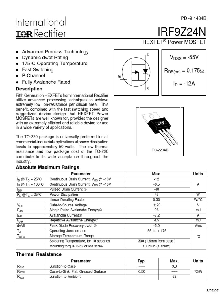 Irf 9 Z 24 N | PDF | Field Effect Transistor | Electromagnetism