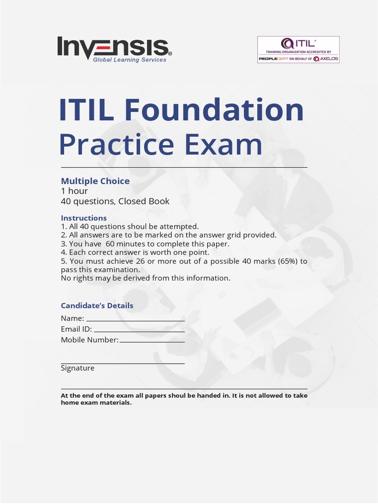 Invensis Learning ITIL Foundation Examination Full Length Practice Test ...