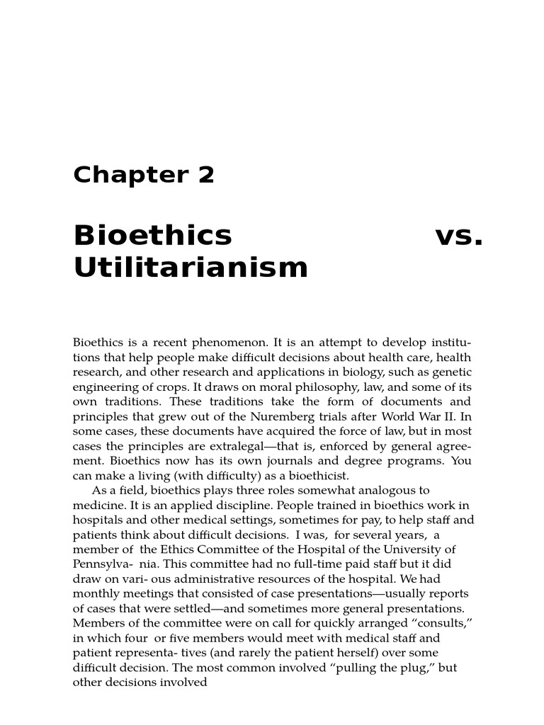 Baron - Bioethics vs. Utilitarianism | PDF | Bioethics | Utilitarianism