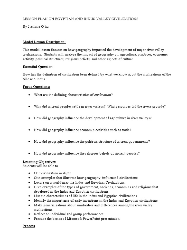 Indus and Egyptian Civilizations Lesson Plan | PDF | Civilization ...