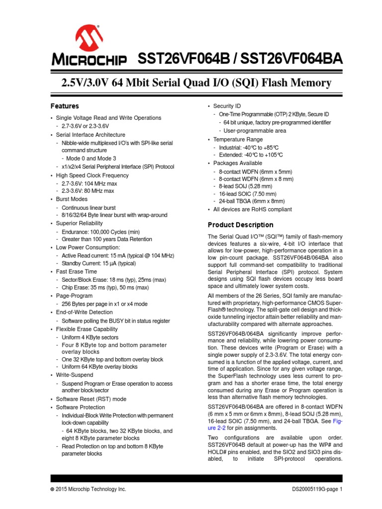 SST26VF064B | PDF | Input/Output | Flash Memory