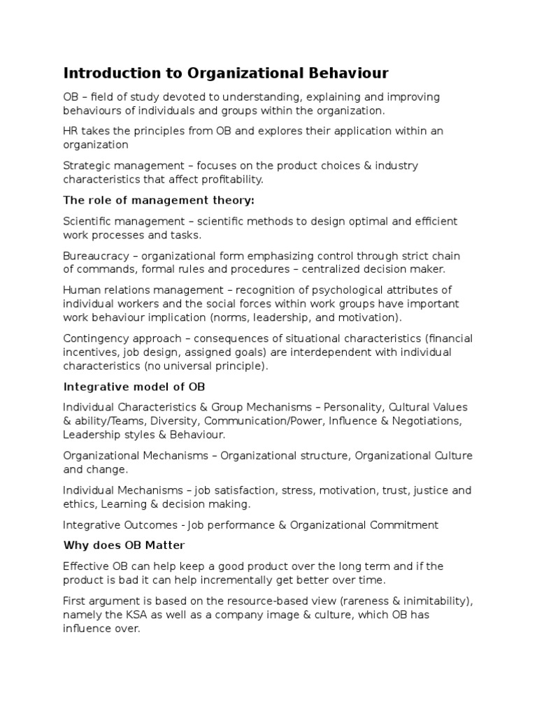 Introduction To Organizational Behaviour | PDF | Organizational ...