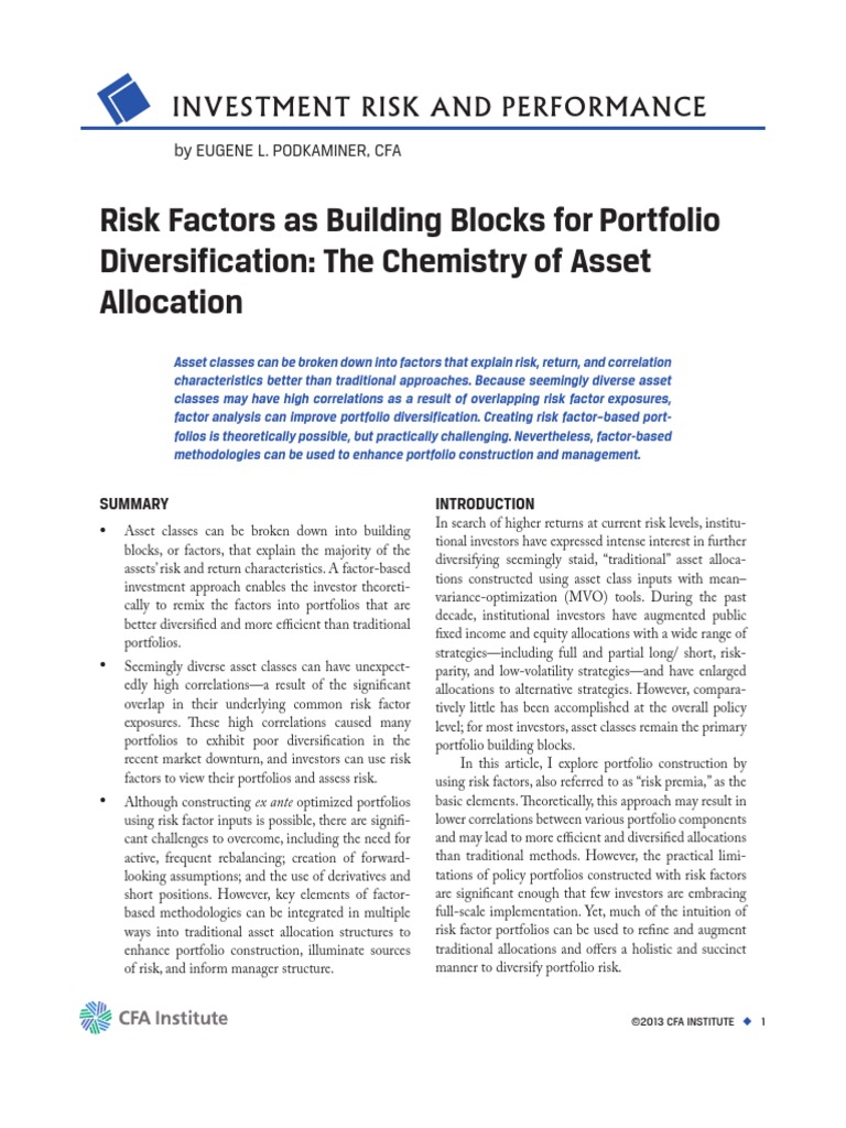 Risk Factors As Building Blocks For Portfolio Diversification: The ...